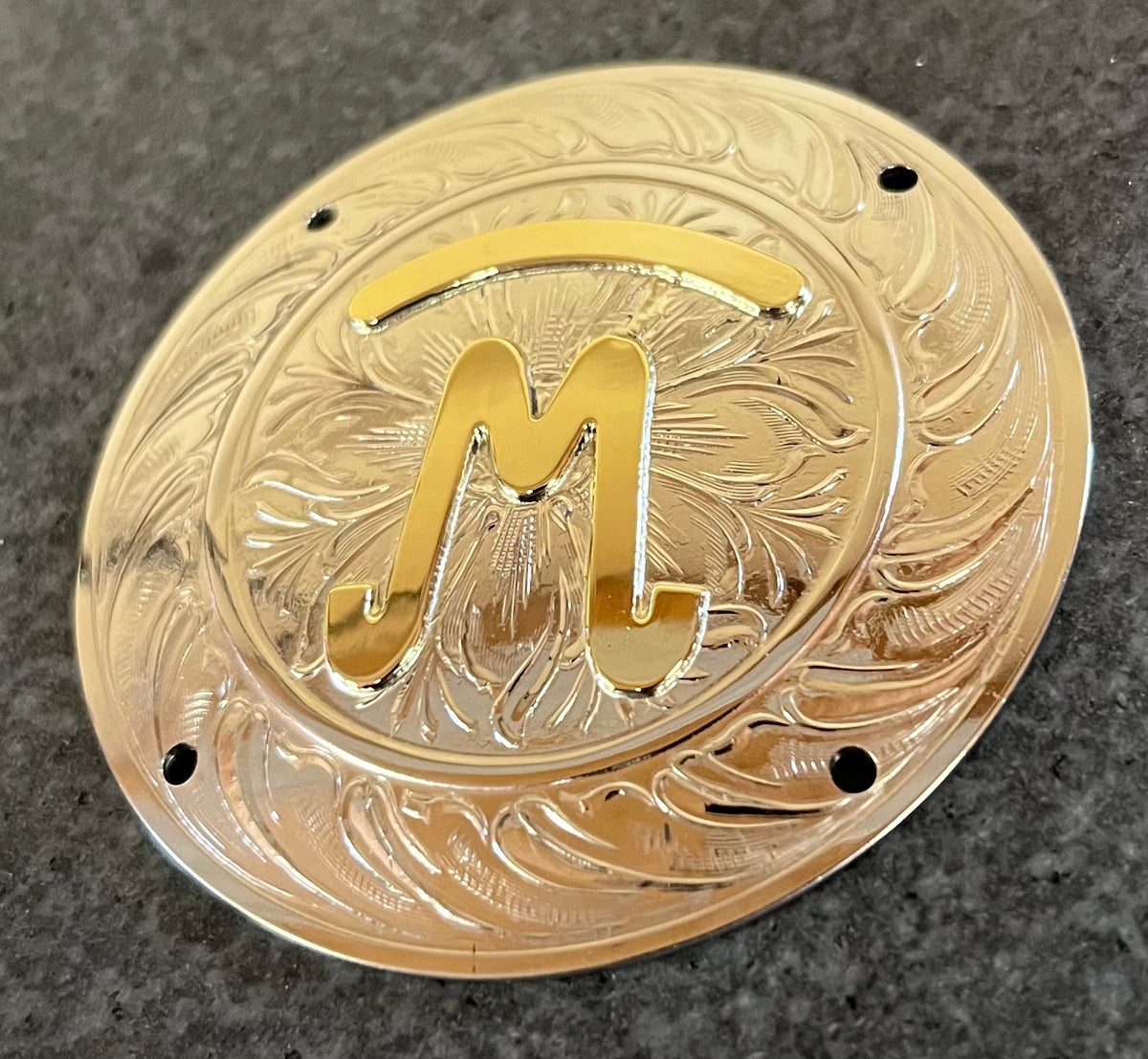 2 1/2" CANTLE PLATE/HORN CAP WITH BRAND OVERLAY – Brooks Bits and Silver